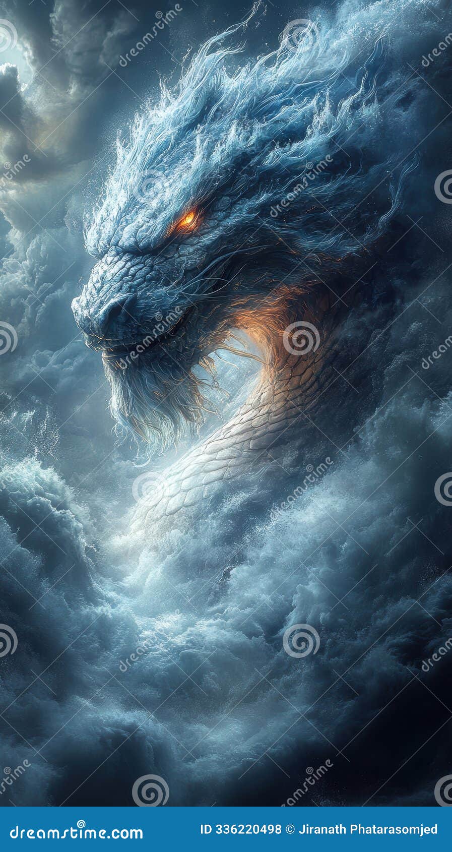 Mythical Dragon Emerging from Clouds Stock Illustration - Illustration ...