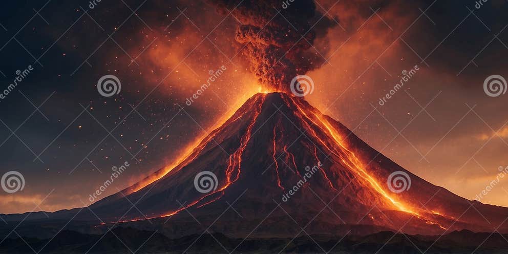 Powerful and Dramatic Scene of an Erupting Volcano. Stock Photo - Image ...