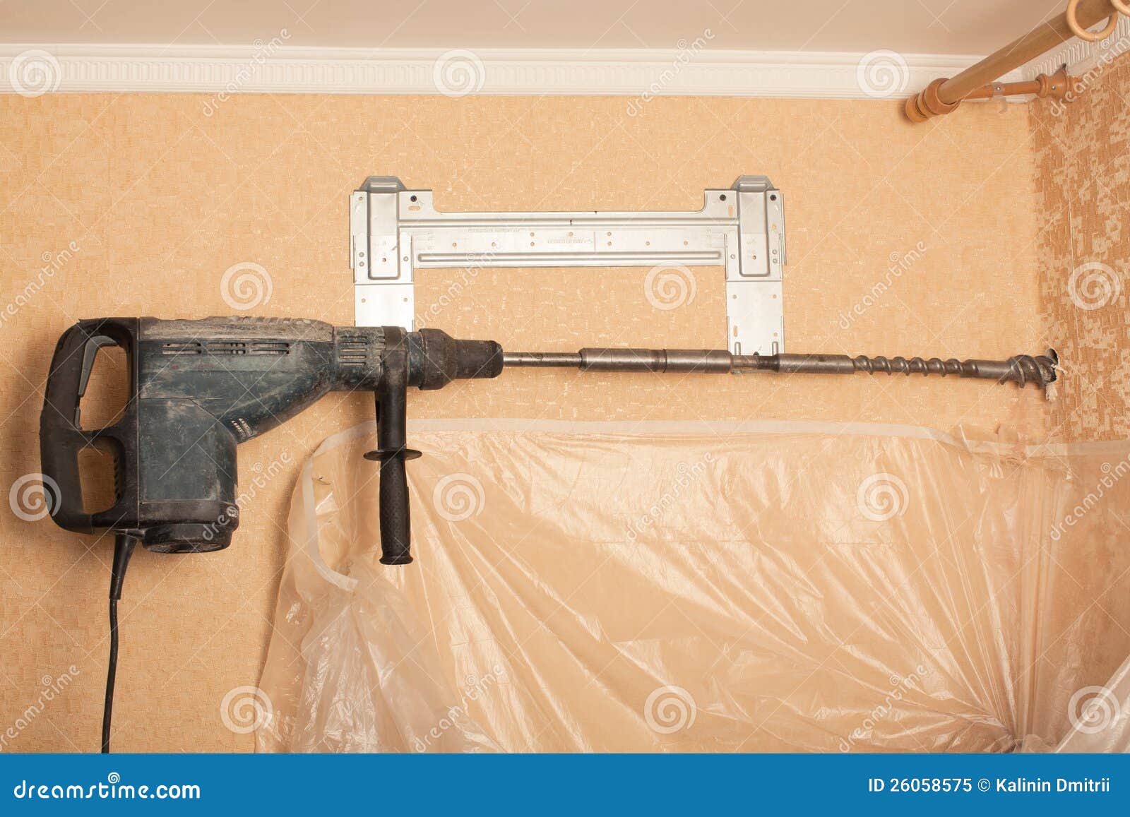 Powerful drill in the wall stock image. Image of erector - 26058575