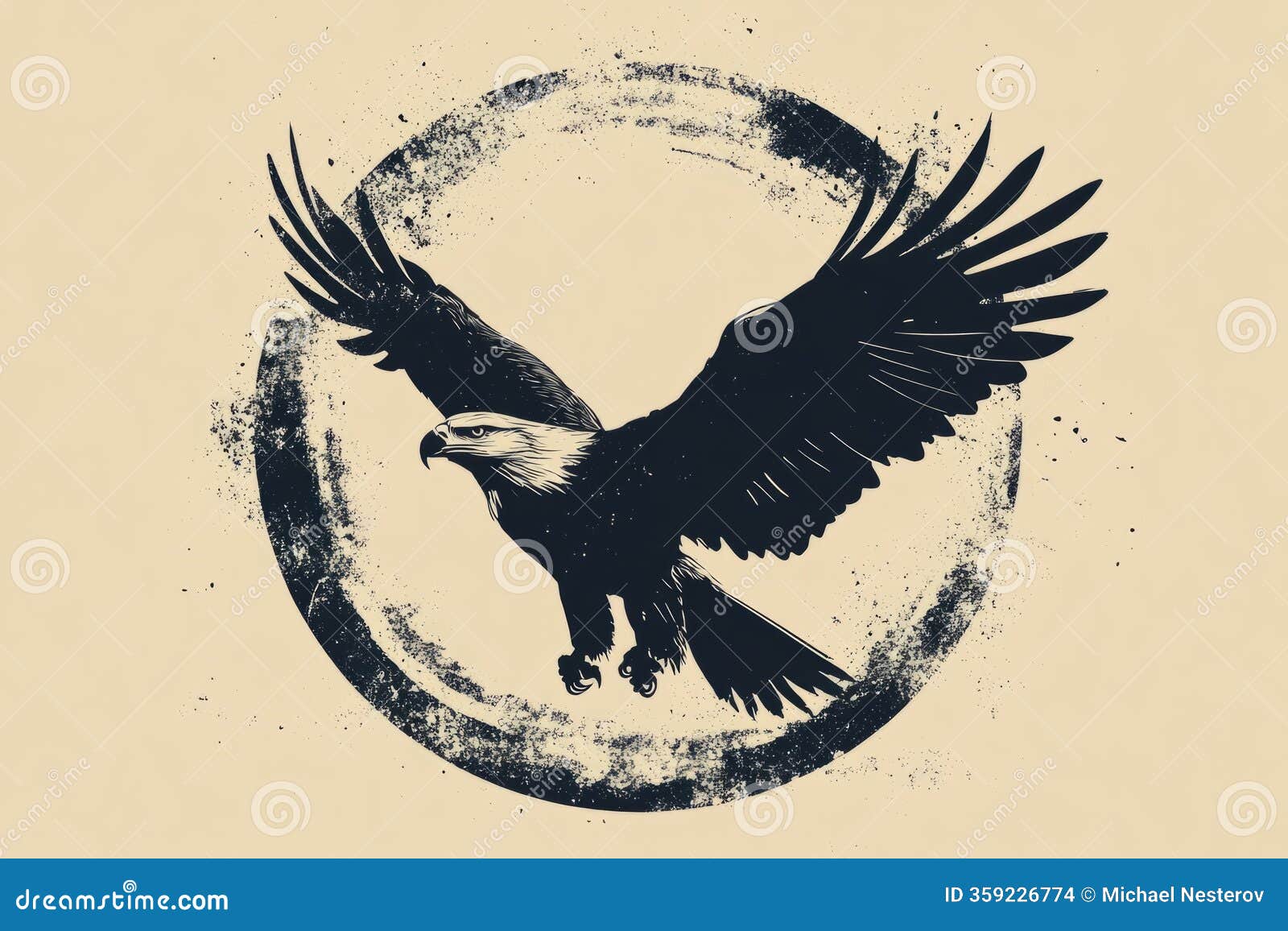 Powerful Eagle Flying With Wide Wings On A Vintage Textured Background ...