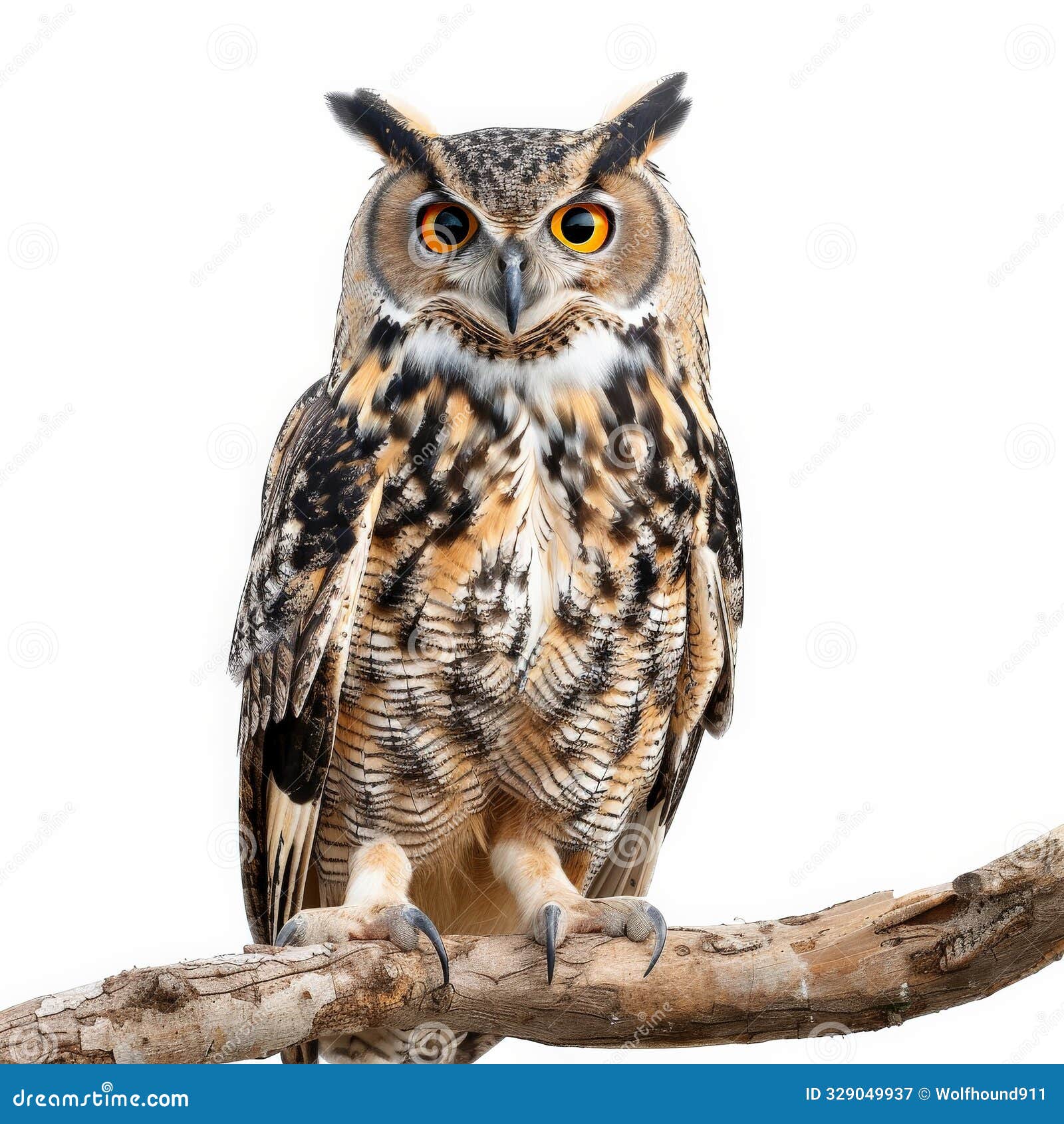 A Powerful Eagle Owl with Its Piercing Eyes and Tufted Ears, Perched on ...