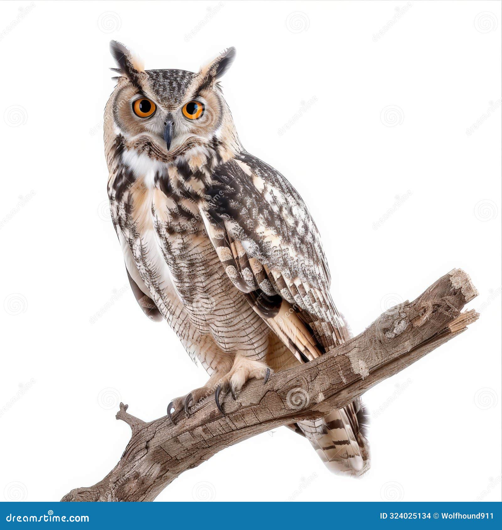 A Powerful Eagle Owl with Its Piercing Eyes and Tufted Ears, Perched on ...