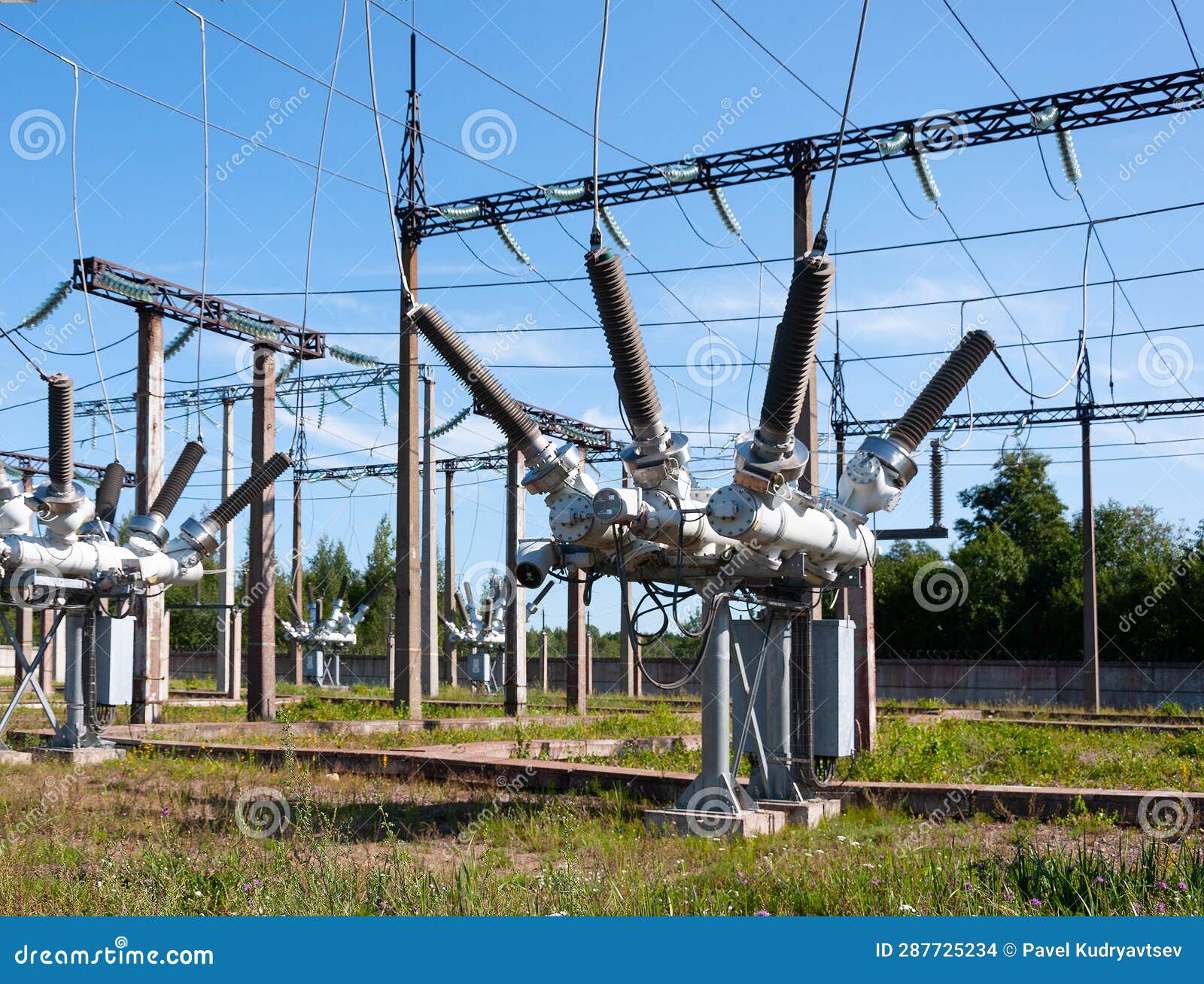 Powerful Electrical Substation with Transformer Poles and Power Wires ...