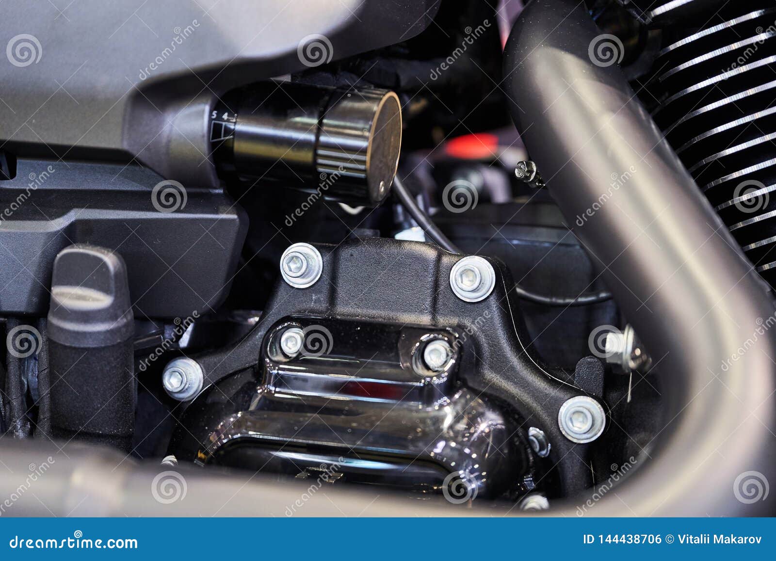 The Powerful Engine of a Modern Motorcycle Closeup. the Layout of the ...
