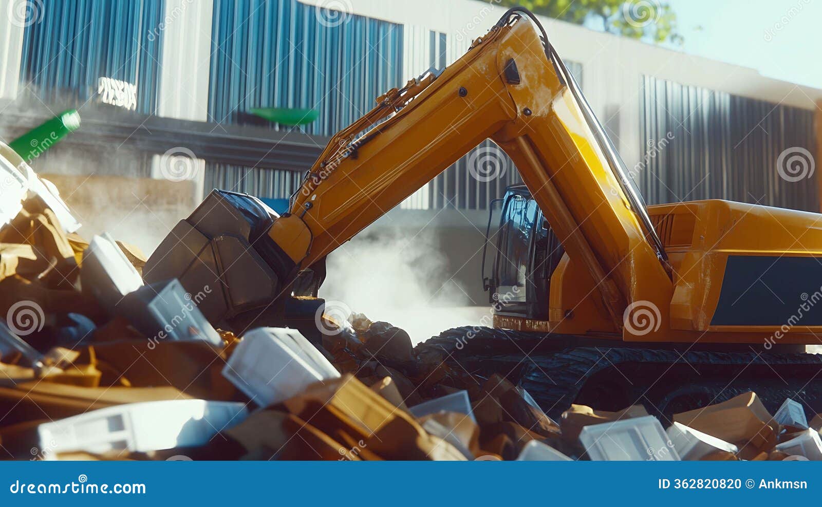 Powerful Excavator Arm Scoops Debris, Creating a Dramatic Dust Cloud ...