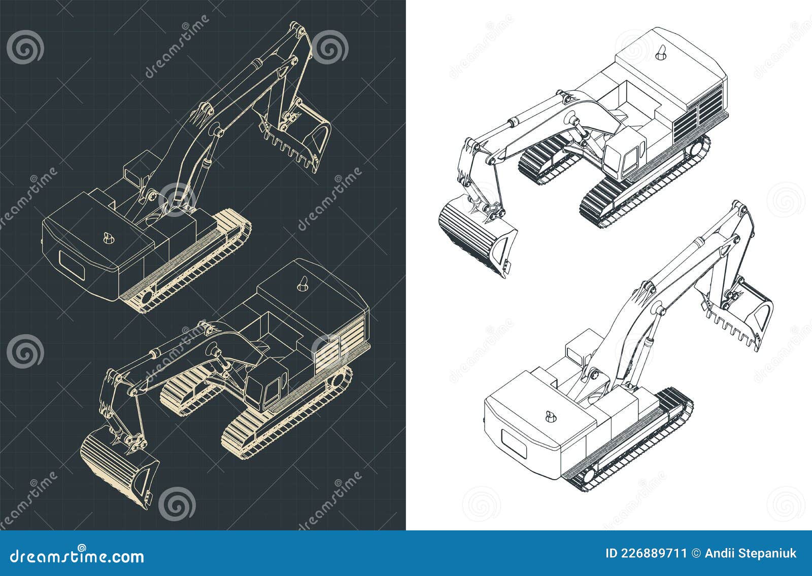 Powerful Excavator Isometric Blueprints Stock Vector - Illustration of ...