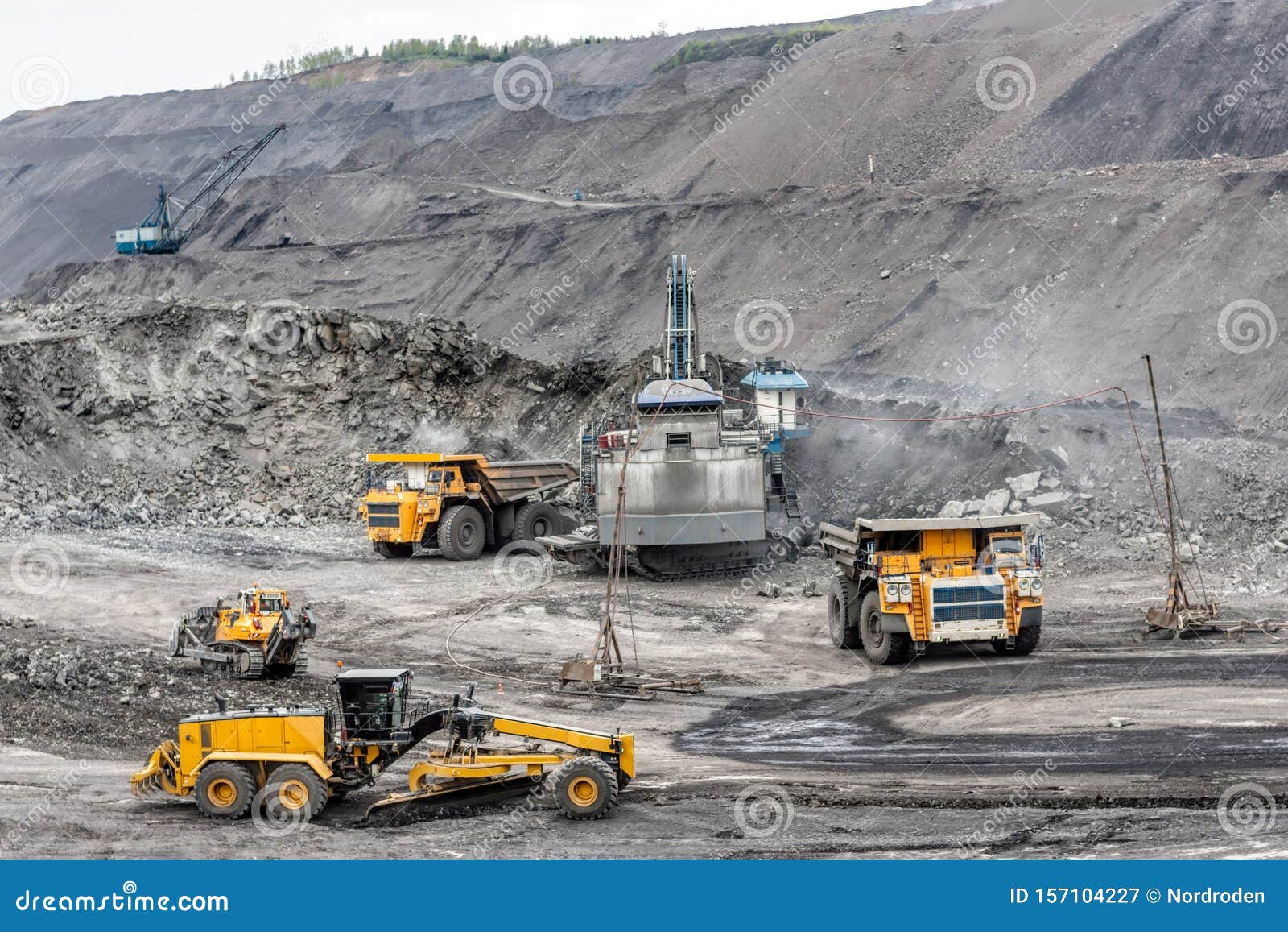 A Powerful Excavator Loads Mining Trucks. Stock Image - Image of mover ...