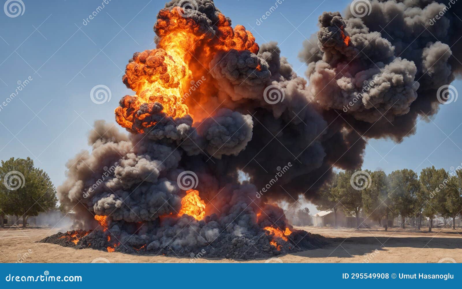 Powerful Explosion Background with Flames and Smoke Stock Illustration ...