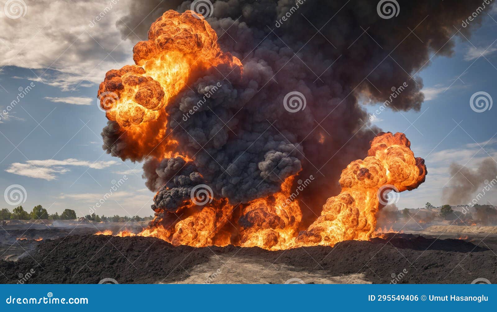 Powerful Explosion Background with Flames and Smoke Stock Illustration ...