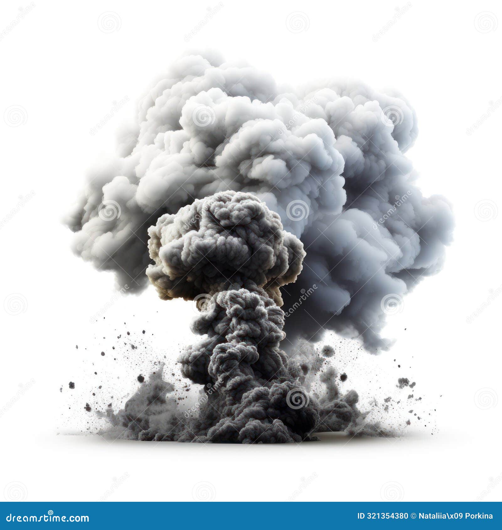 Powerful Explosion with Billowing Smoke and Ash Clouds on Isolated ...