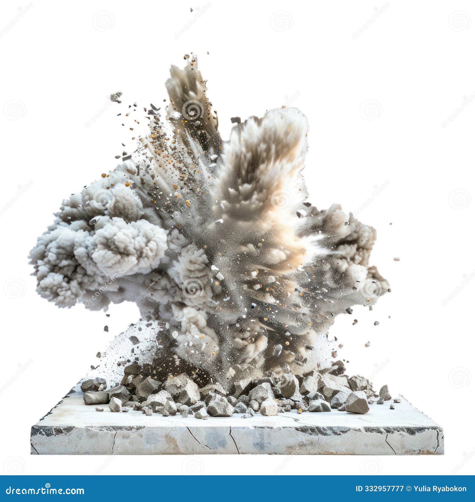 Powerful Explosion Creating a Cloud of Dust and Debris on White ...