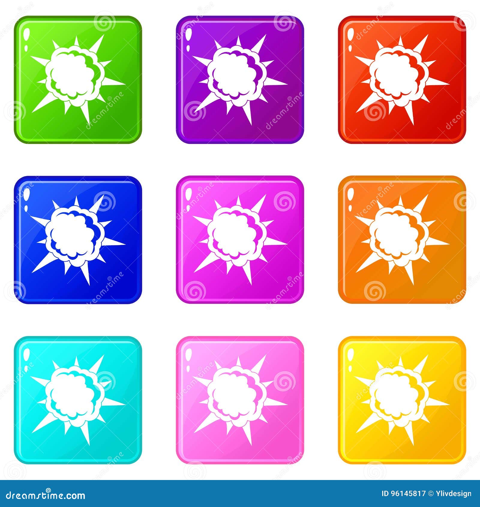Powerful Explosion Icons 9 Set Stock Vector - Illustration of flash ...