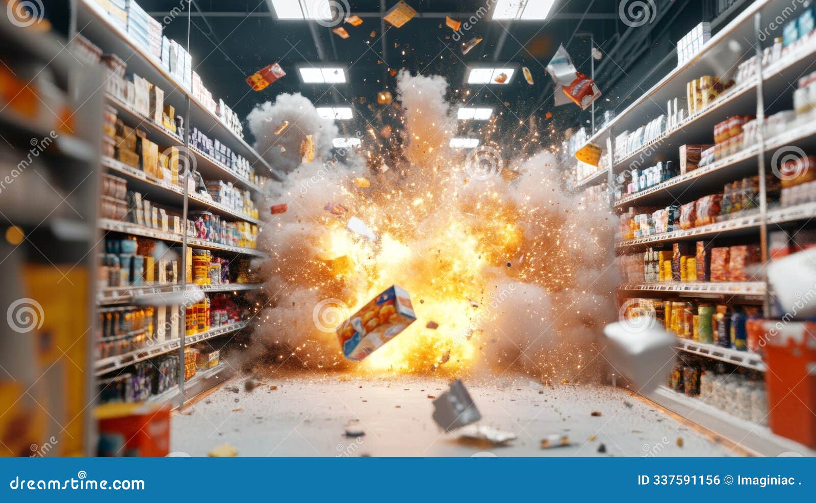 A Powerful Explosion in a Super Market Stock Illustration ...