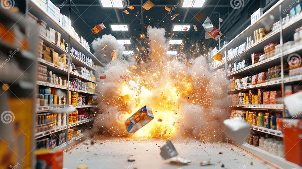 A Powerful Explosion in a Super Market Stock Illustration ...