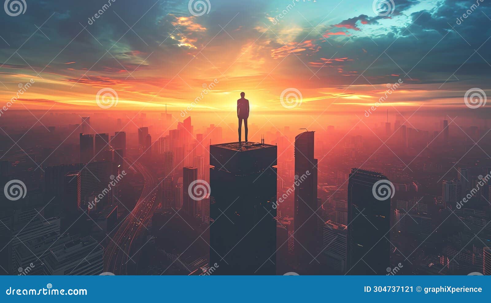 Powerful Figure on Skyscraper Stock Illustration - Illustration of ...
