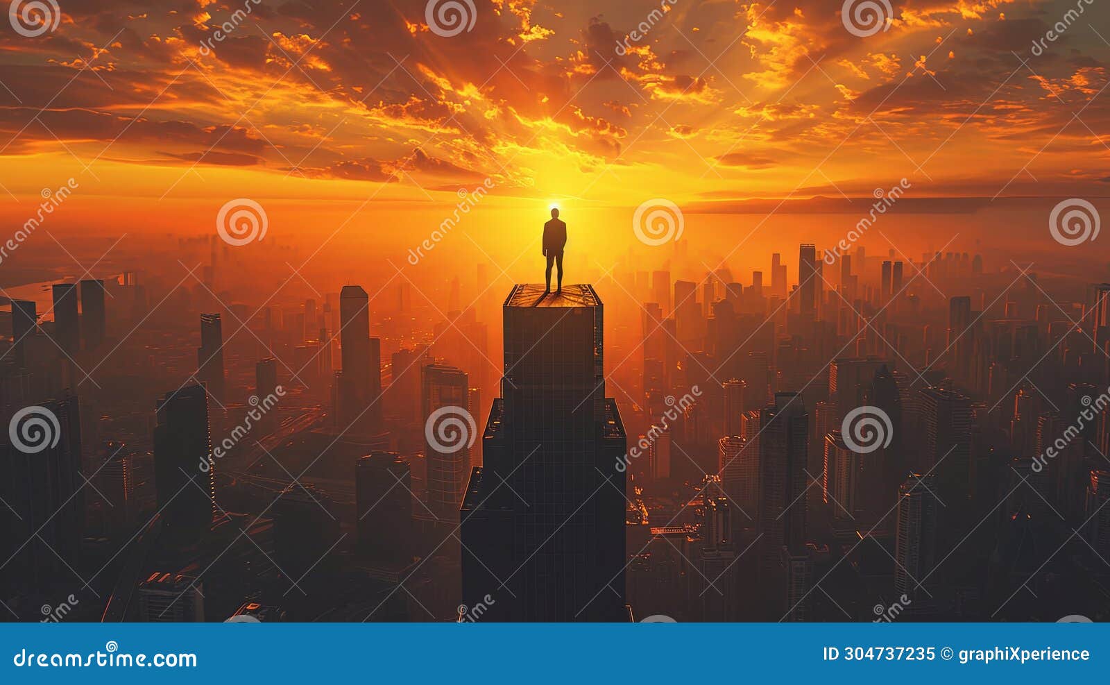 Powerful Figure on Skyscraper Stock Illustration - Illustration of dawn ...