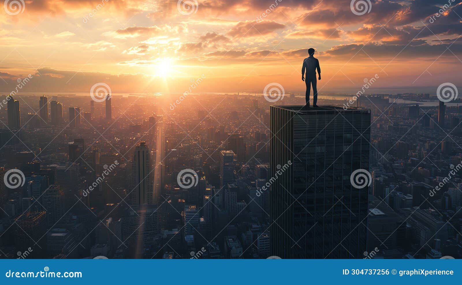 Powerful Figure on Skyscraper Stock Illustration - Illustration of ...