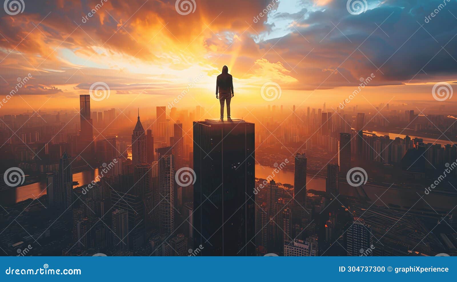 Powerful Figure on Skyscraper Stock Illustration - Illustration of city ...
