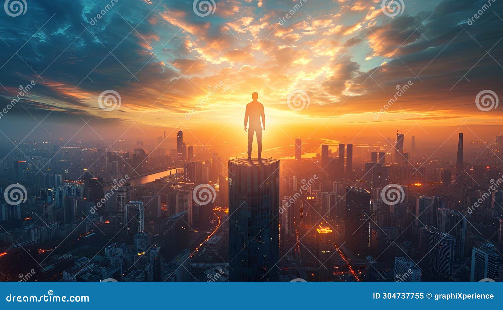 Powerful Figure on Skyscraper Stock Illustration - Illustration of ...
