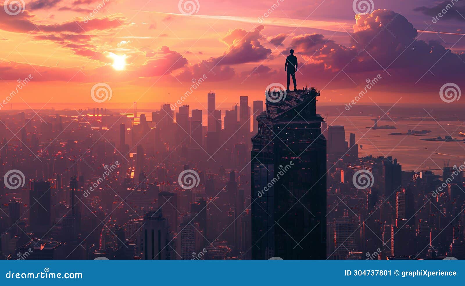 Powerful Figure on Skyscraper Stock Illustration - Illustration of ...