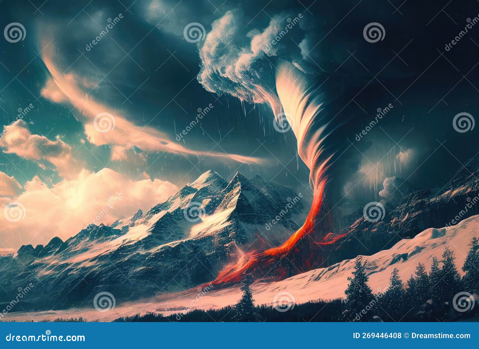 Powerful Fire Tornado in the Snowy Mountains. Generative AI Stock Photo ...