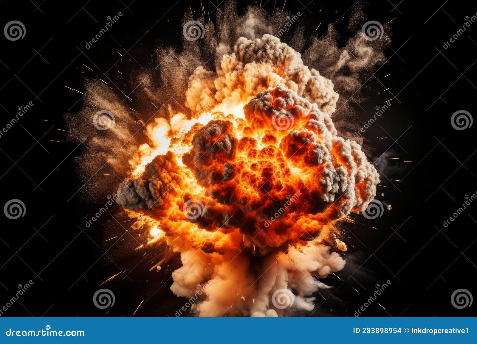 Powerful Fireball Explosion Against a Black Background Stock Photo ...
