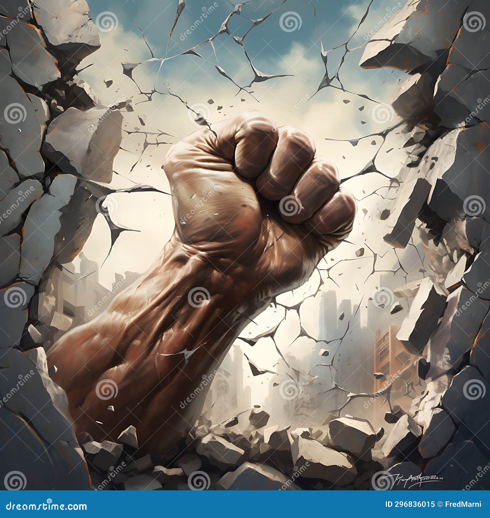 A Fist Breaking through a Wall Stock Illustration - Illustration of ...