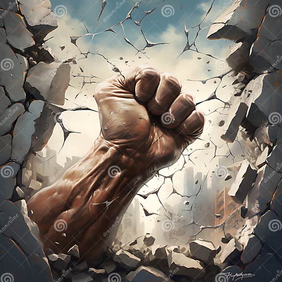 A Fist Breaking through a Wall Stock Illustration - Illustration of ...