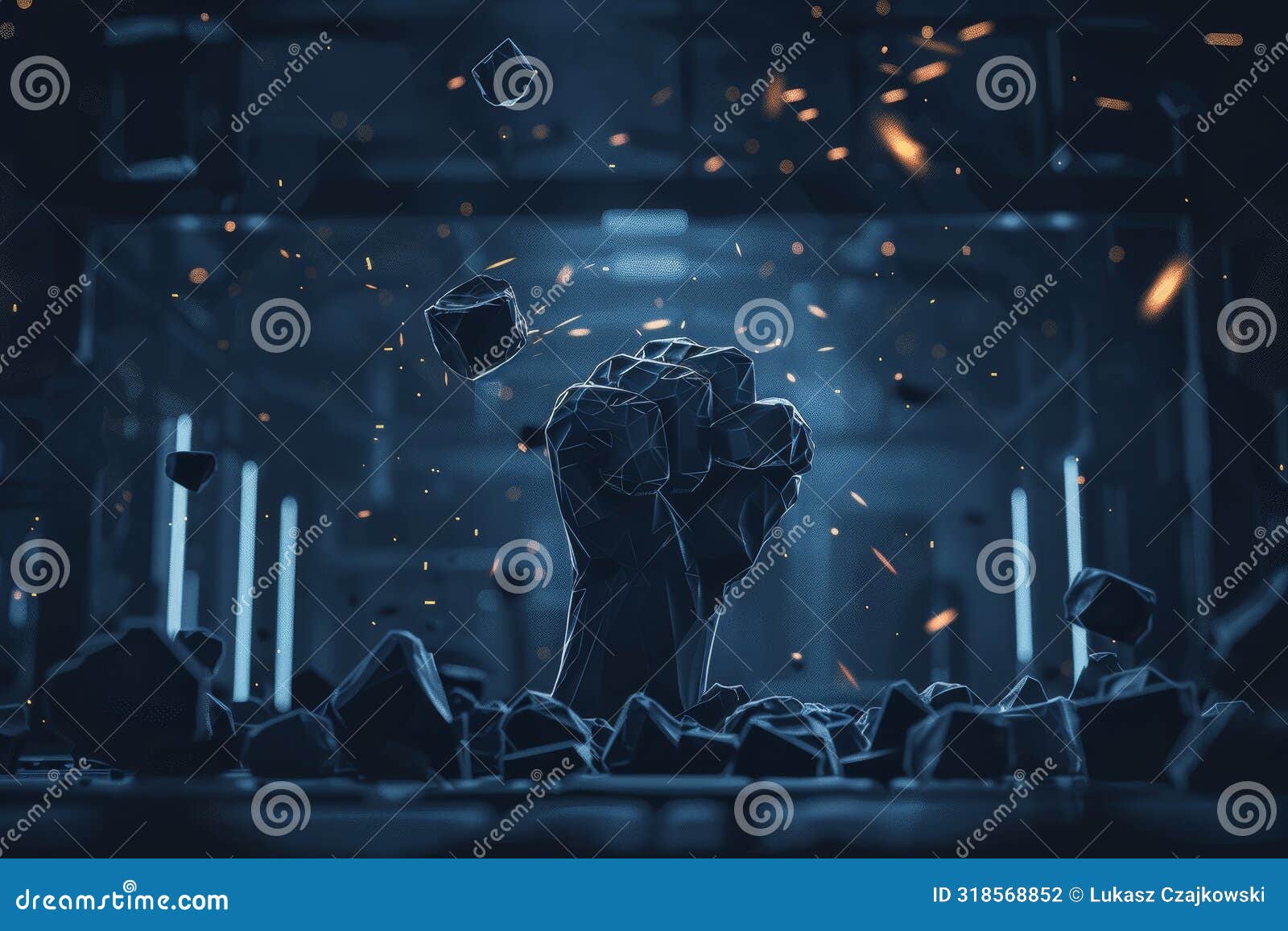 Fist Exploding in Dark Room. Generative AI Stock Illustration ...