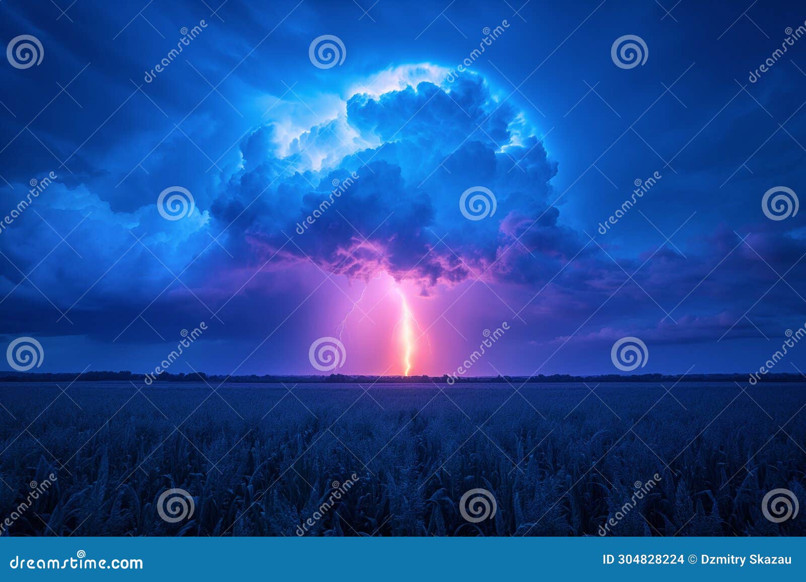 A Powerful Flash of Lightning Illuminates the Night Sky during a ...