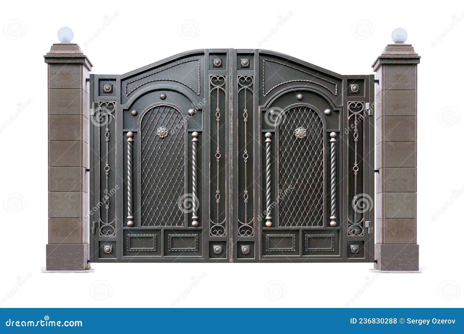 Powerful gates with column stock photo. Image of iron - 236830288