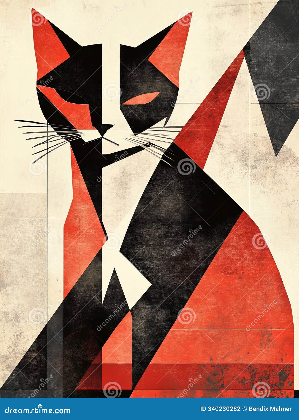 Powerful Geometric Cat: Bold Triangles in Striking Red, Black, and ...