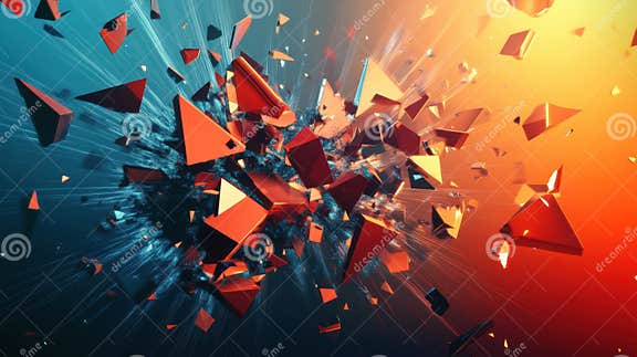 Powerful Geometric Explosion Design, 3D Illustration with Shattered ...
