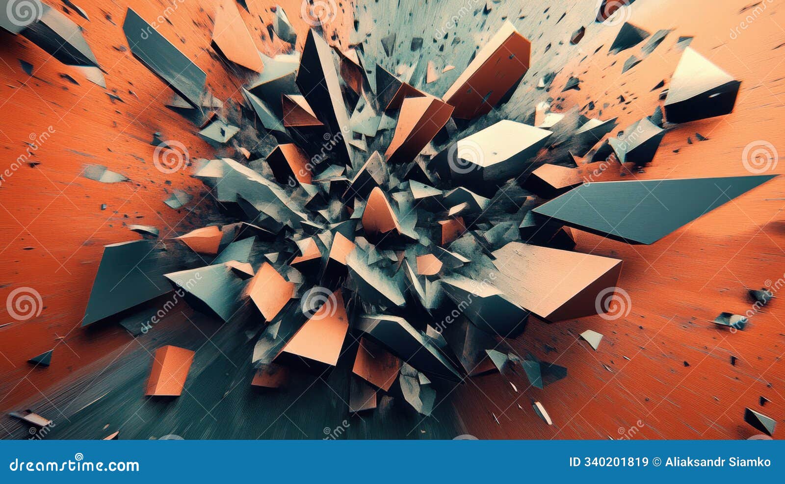 Powerful Geometric Explosion Design, 3D Illustration with Shattered ...