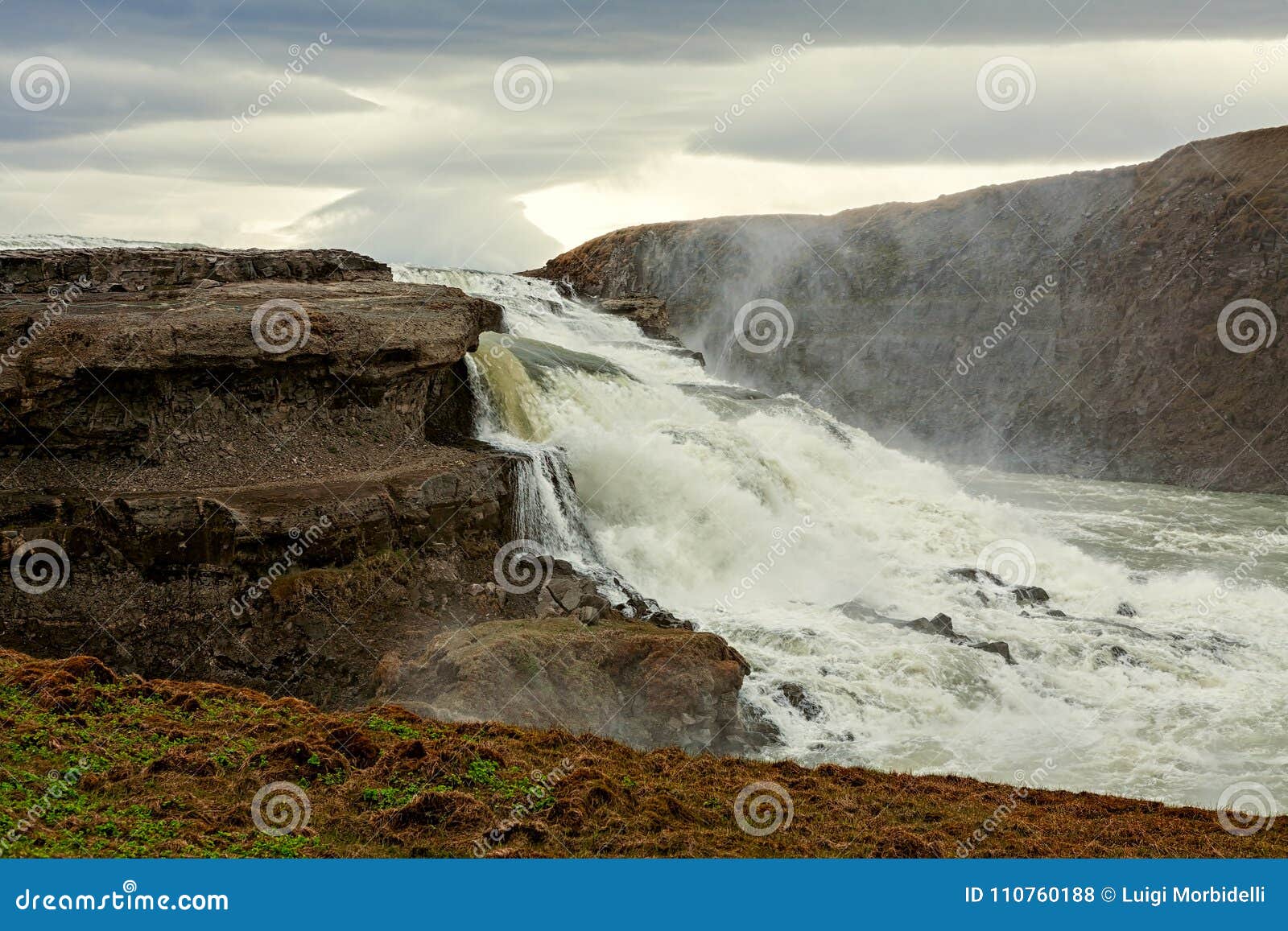 Gullfoss Waterfall in a Cloudy Day Stock Photo - Image of travel ...