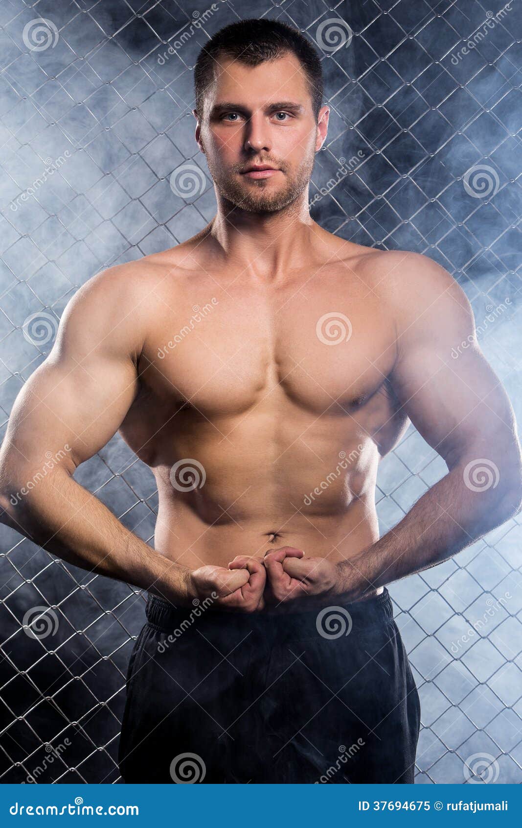 Powerful Guy with a Chain Showing His Muscles Stock Image - Image of ...