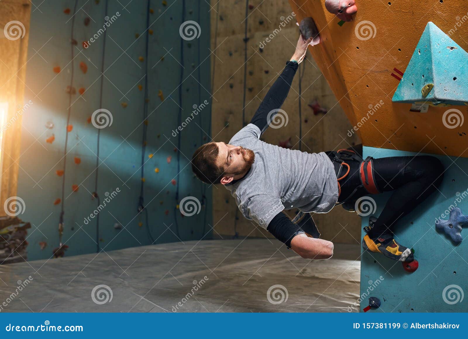Powerful Handsome Boulderer without Forearm Training at Climbing Gym ...
