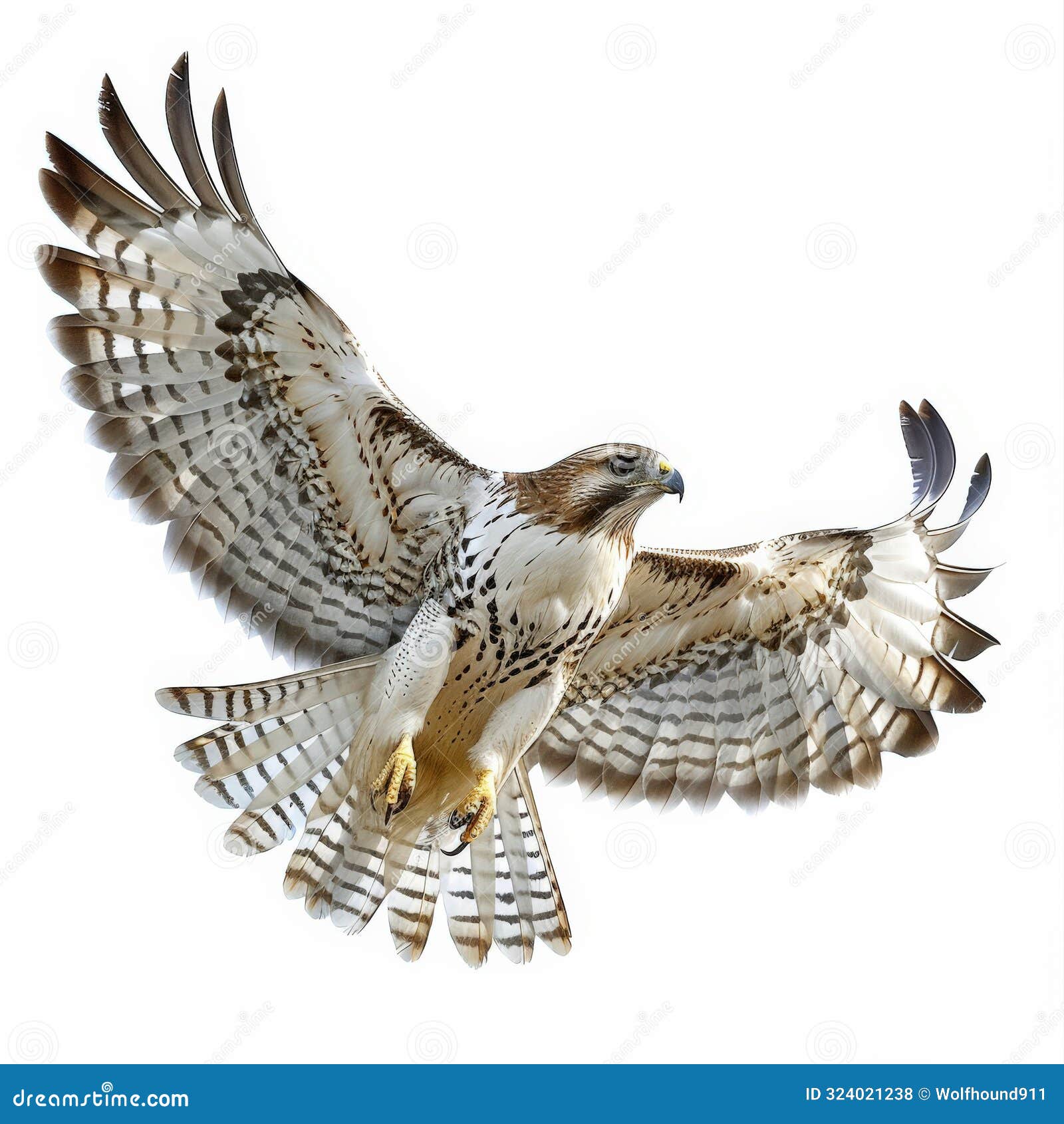 A Powerful Hawk in Mid-flight, Wings Fully Spread and Talons Ready ...