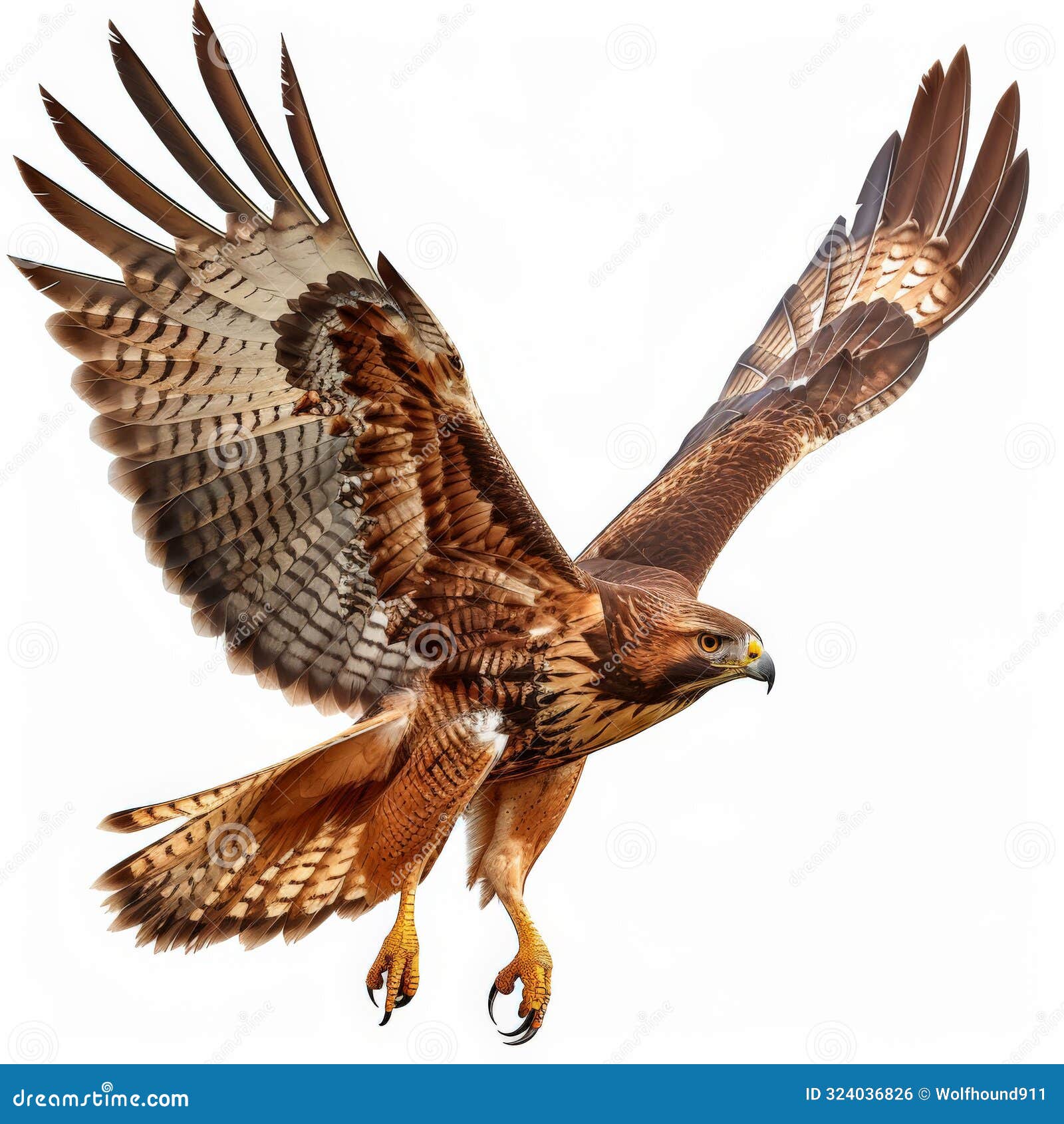 A Powerful Hawk in Mid-flight, Wings Fully Spread and Talons Ready ...