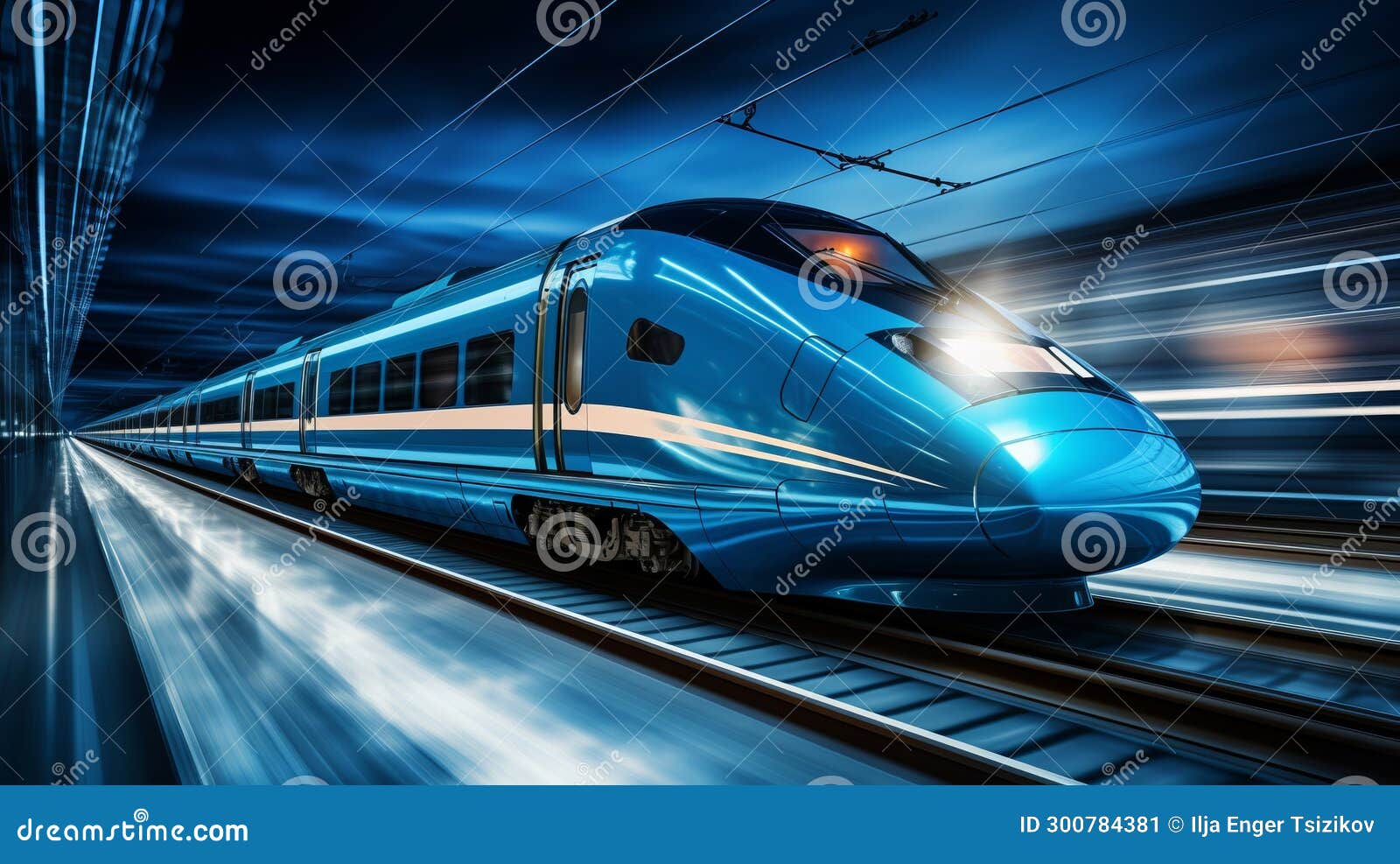 Powerful High Speed Train Racing Along the Tracks with Incredible Speed ...