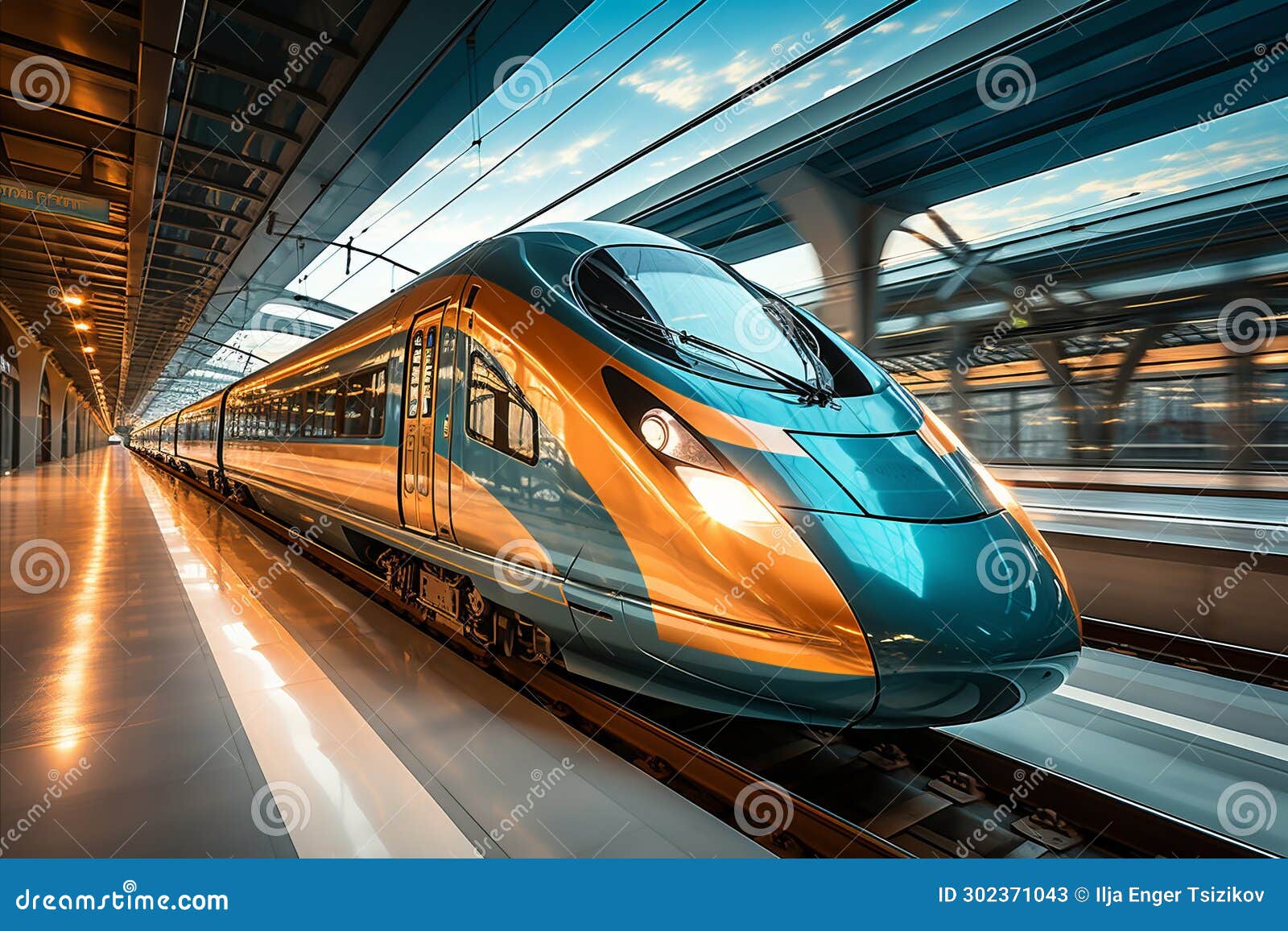 Powerful High Speed Train Rushing Along the Tracks with Incredible ...