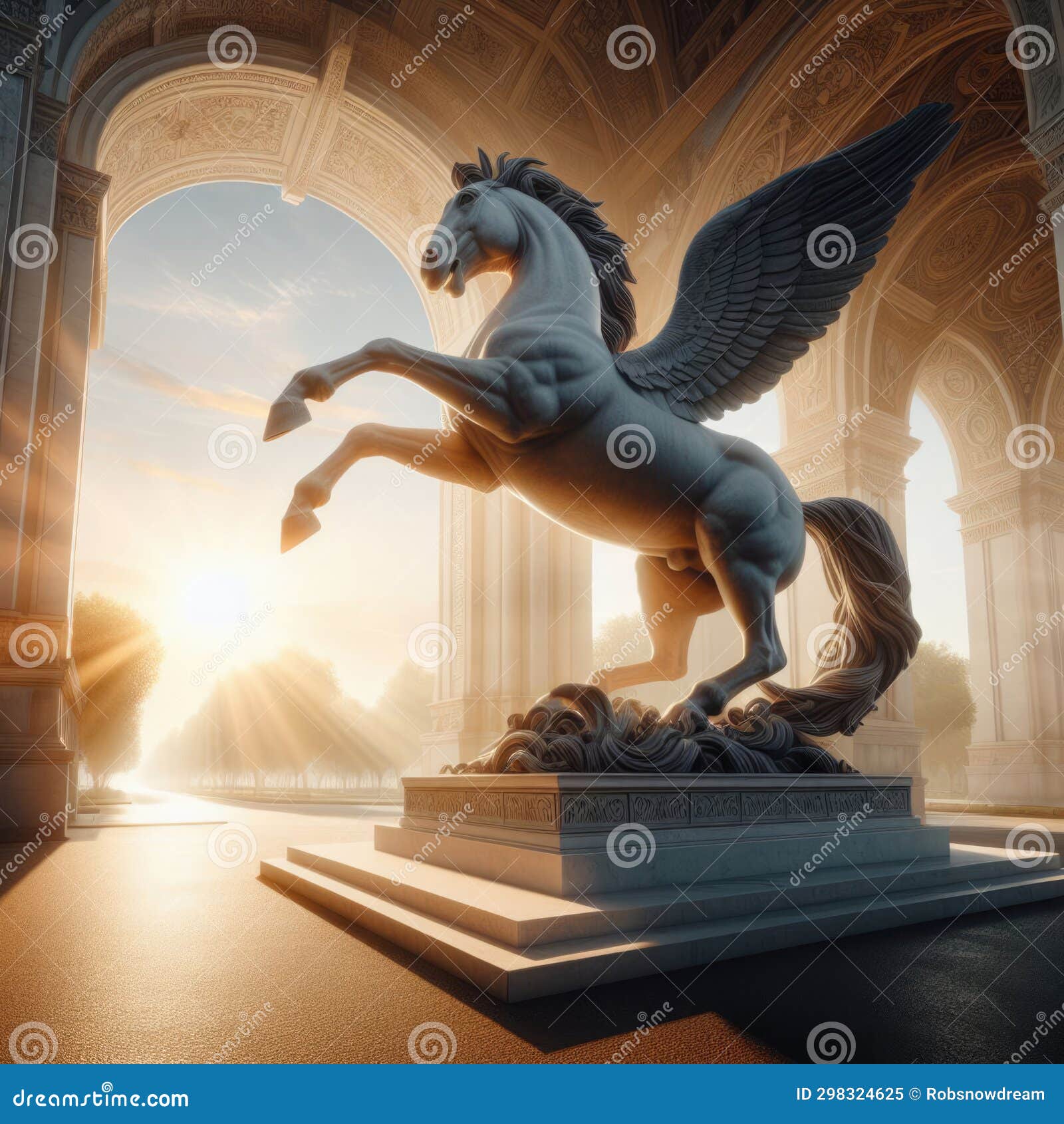 Powerful Horses Statue Against a Rising Sun Stock Image - Image of ...