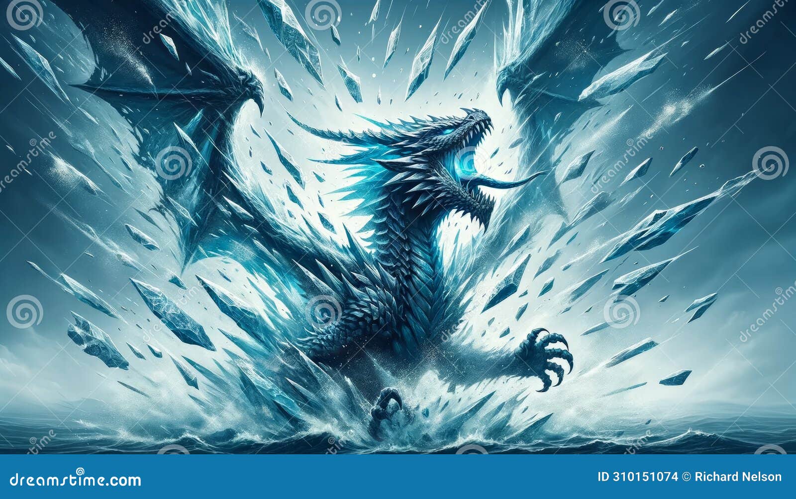 Ice Dragon Emerging from Water Stock Illustration - Illustration of ...