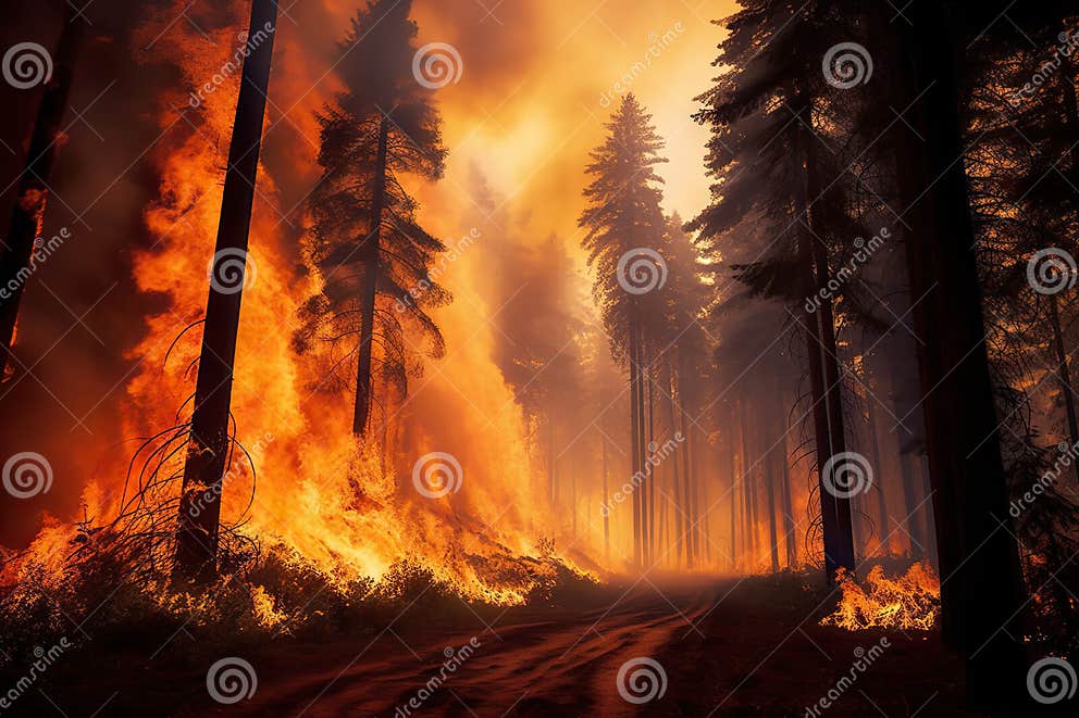 A Powerful Illustration of a Massive Forest Fire. Created with ...