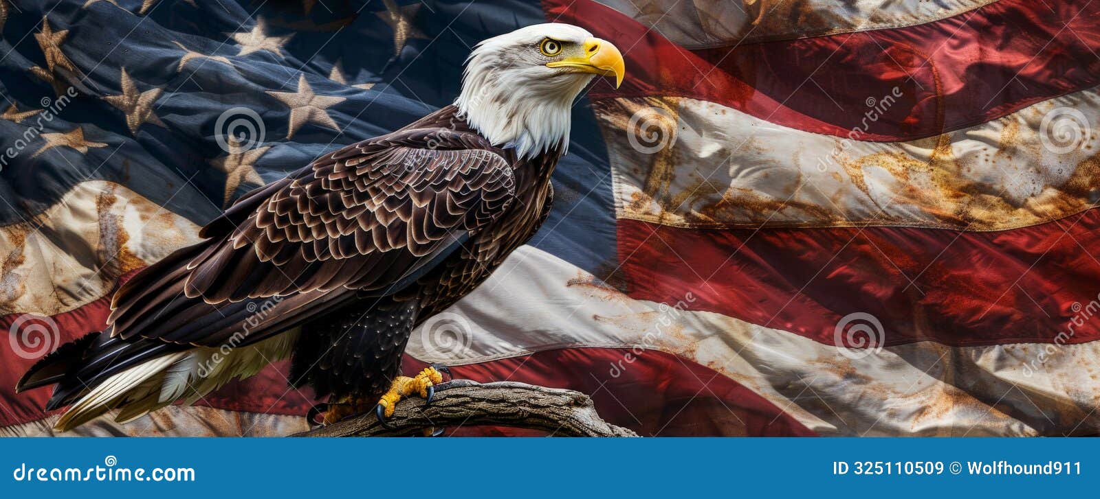 A Powerful Image of a Bald Eagle Perched on a Branch, with a Wavy ...