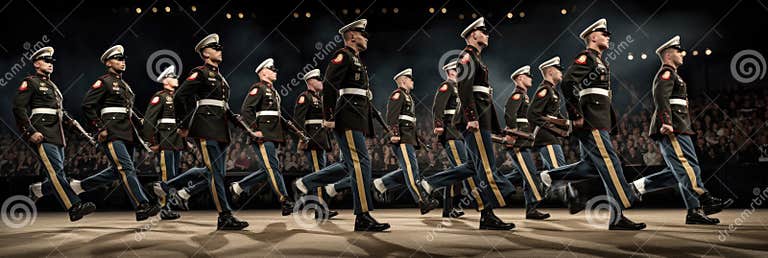 Group of Men in Uniform Marching on Stage during Military Parade ...