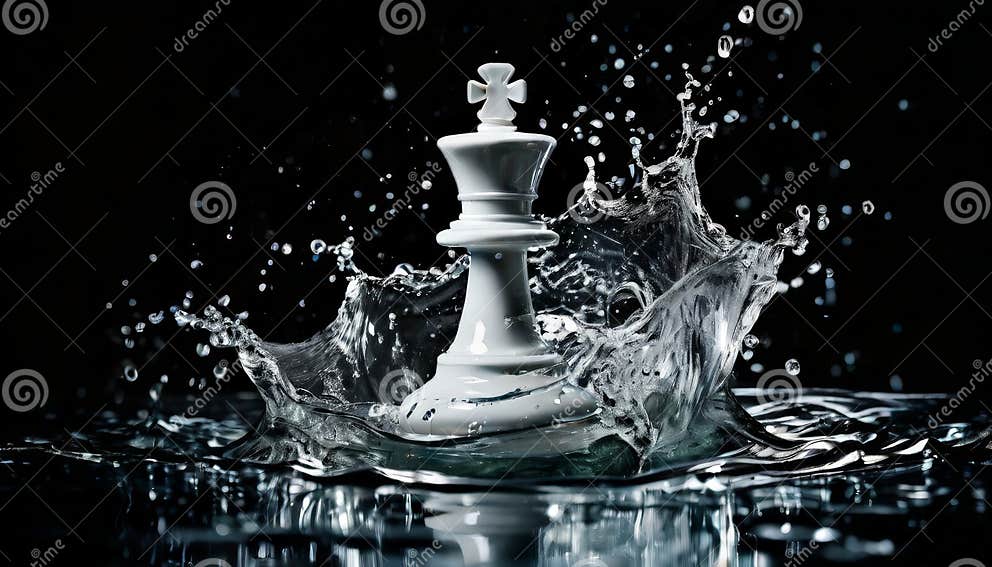 White Chess King Splashing in Water with Dramatic Lighting Stock Image ...