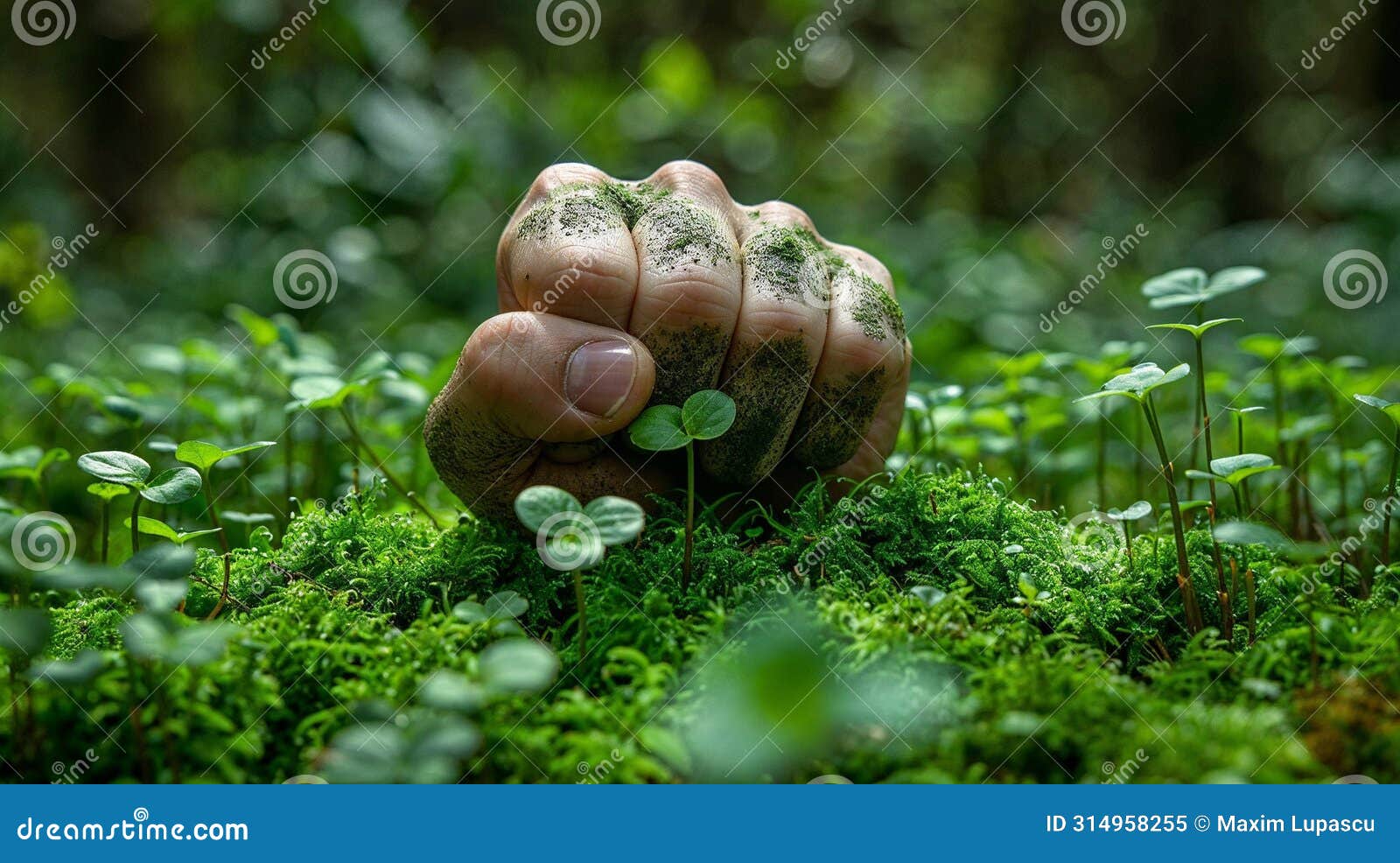 Human Hand Emerges from Moss, Symbolizing Nature S Struggle Stock Image ...