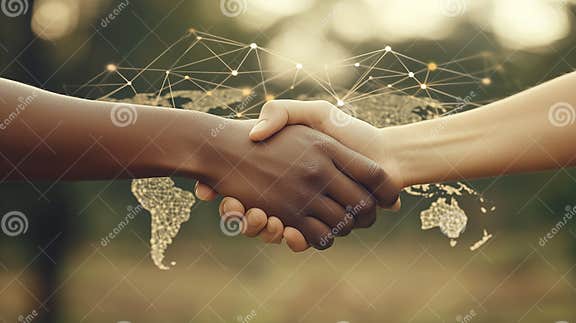 Handshake between Diverse Individuals with a World Map in the ...