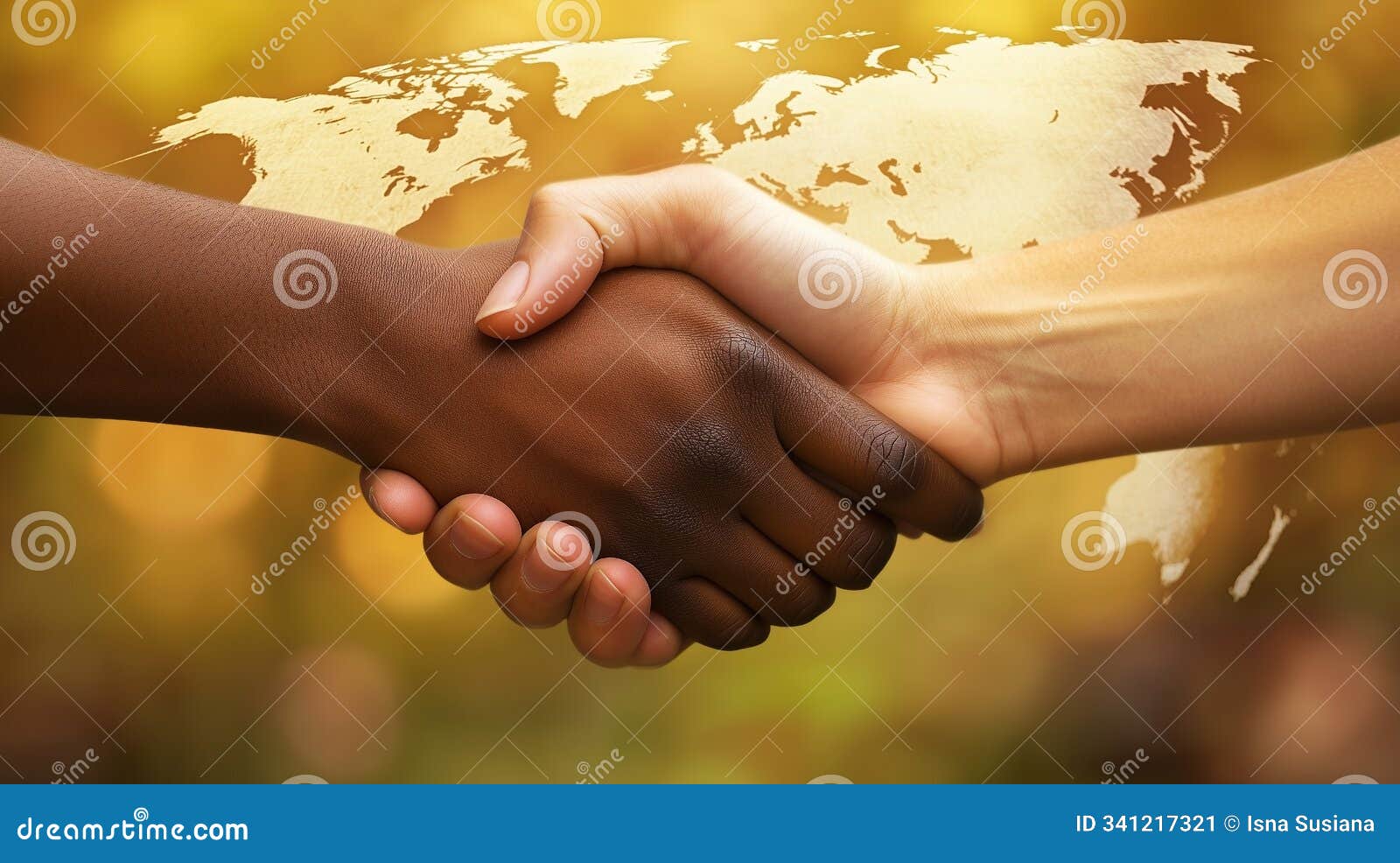 Handshake between Diverse Individuals with a World Map in the ...
